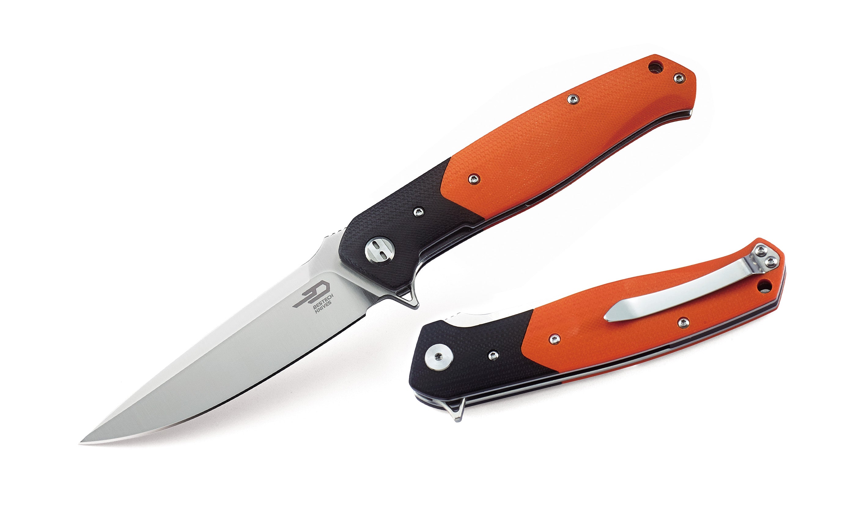 BESTECH SWORDFISH BG03C Black and Orange G10 Handle 3.94" D2 Blade ...
