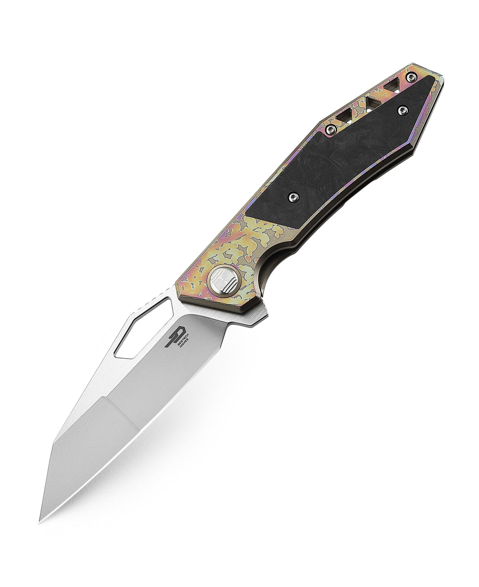 BESTECH FRACTAL BT1907C Titanium+Carbon Fiber Inlay Handle: 3.46" S35V ...