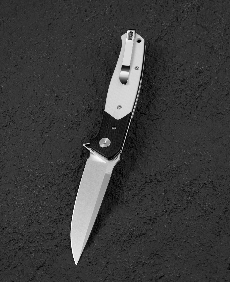 BESTECH SWORDFISH BG62B Black and White G10 Handle 3.94" 14C28N Blade ...