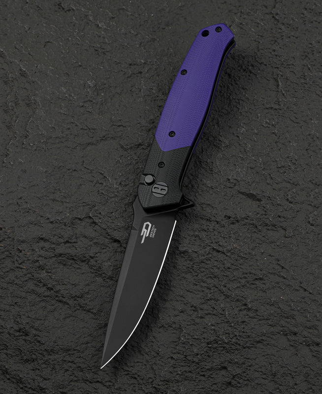 BESTECH SWORDFISH BG62C Black and Purple G10 Handle 3.94" 14C28N Blade ...