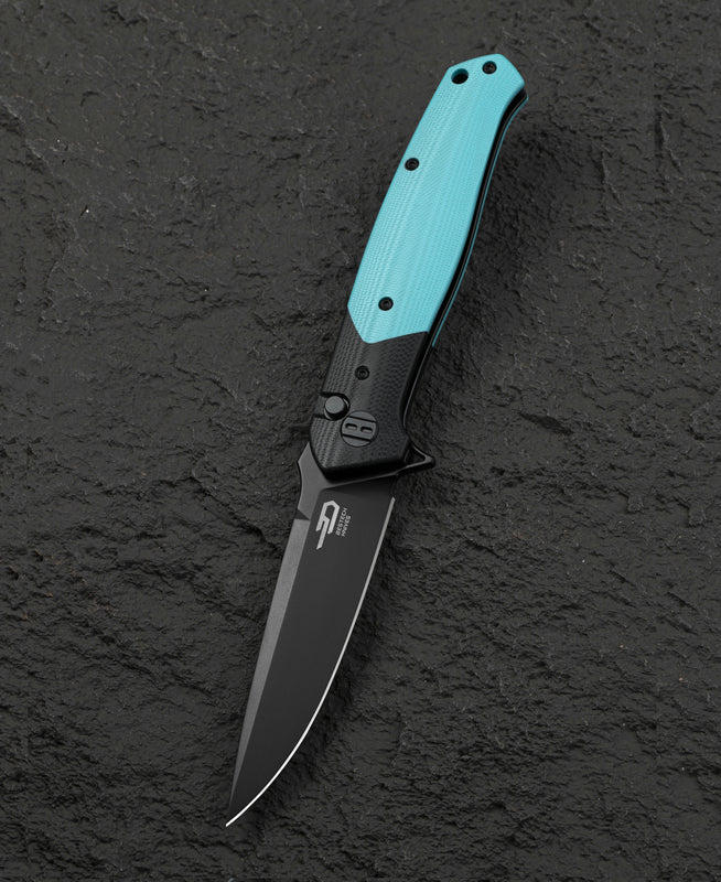 BESTECH SWORDFISH BG62E Black and Light Blue G10 Handle 3.94" 14C28N B ...
